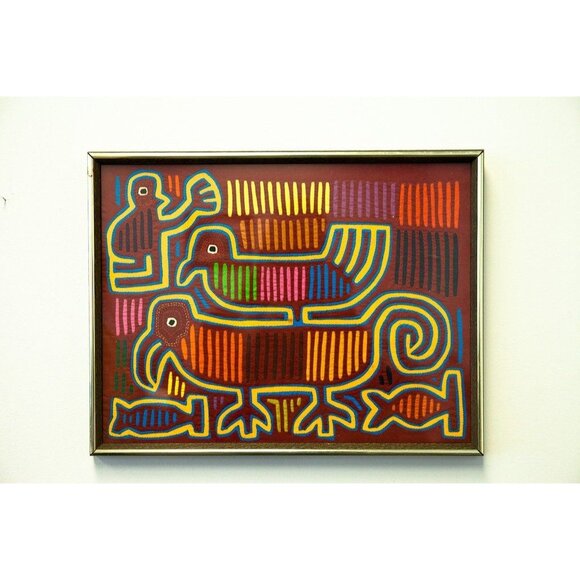 San Blas Mola | Art | Vintage 971 Mola Needle Art Work 2 Birds A Frog ...